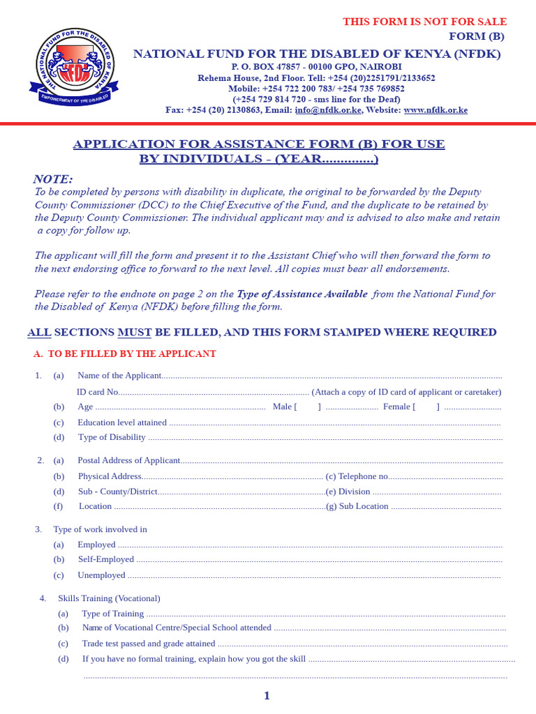 NFDK Application Form for Assistance | PDF