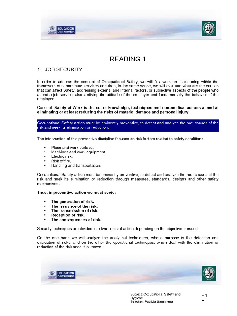 Modules 1 and 2 Occupational Safety and Hygiene | PDF | Occupational Safety And Health | Risk