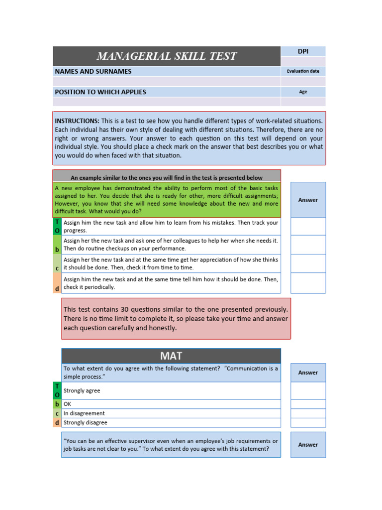 MAT Management Ability Test | PDF | Performance Appraisal | Cognition