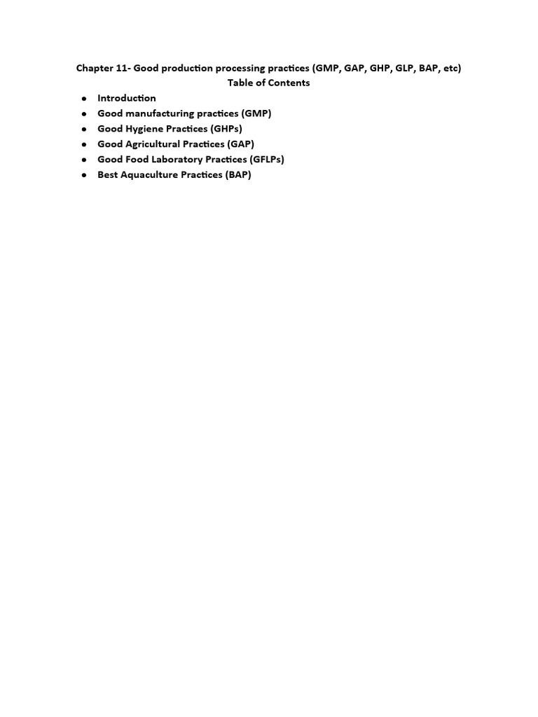 Part 5 - t11 Good Production Processing Practices (GMP, GAP, GHP, GLP, BAP, Etc) | PDF | Food ...