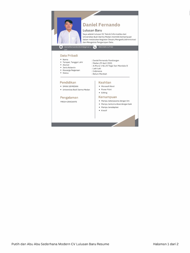 Putih Dan Abu Abu Sederhana Modern CV Lulusan Baru Resume - 20240516 - 111732 - 0000 | PDF