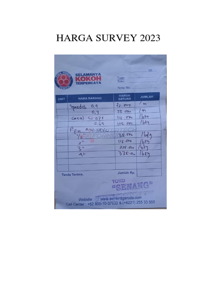 Lampiran Survey Harga 2023 | PDF
