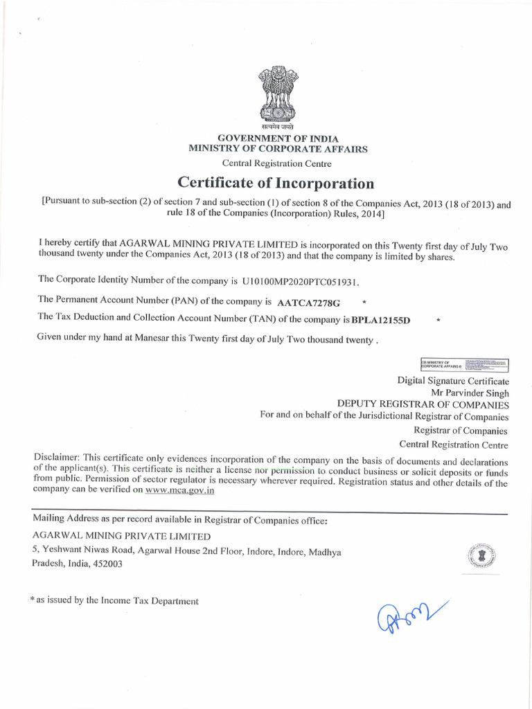 COI, MOA and AOA | PDF