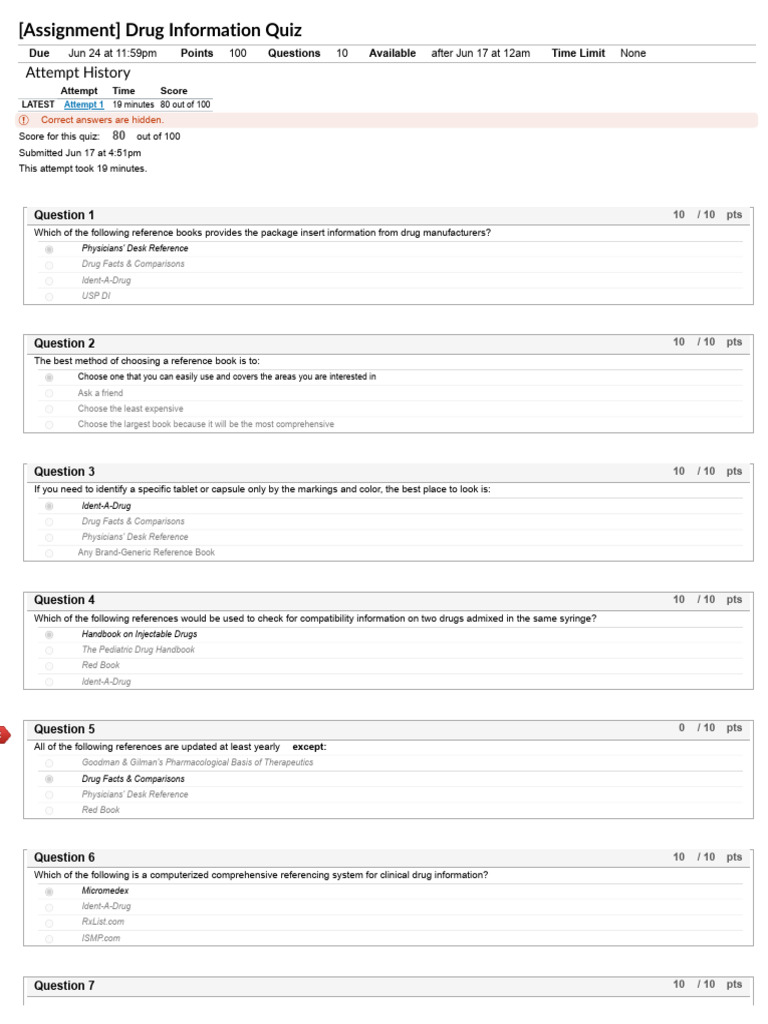 Drug Information Quiz Overview | PDF | Pharmacology | Pharmaceutical ...