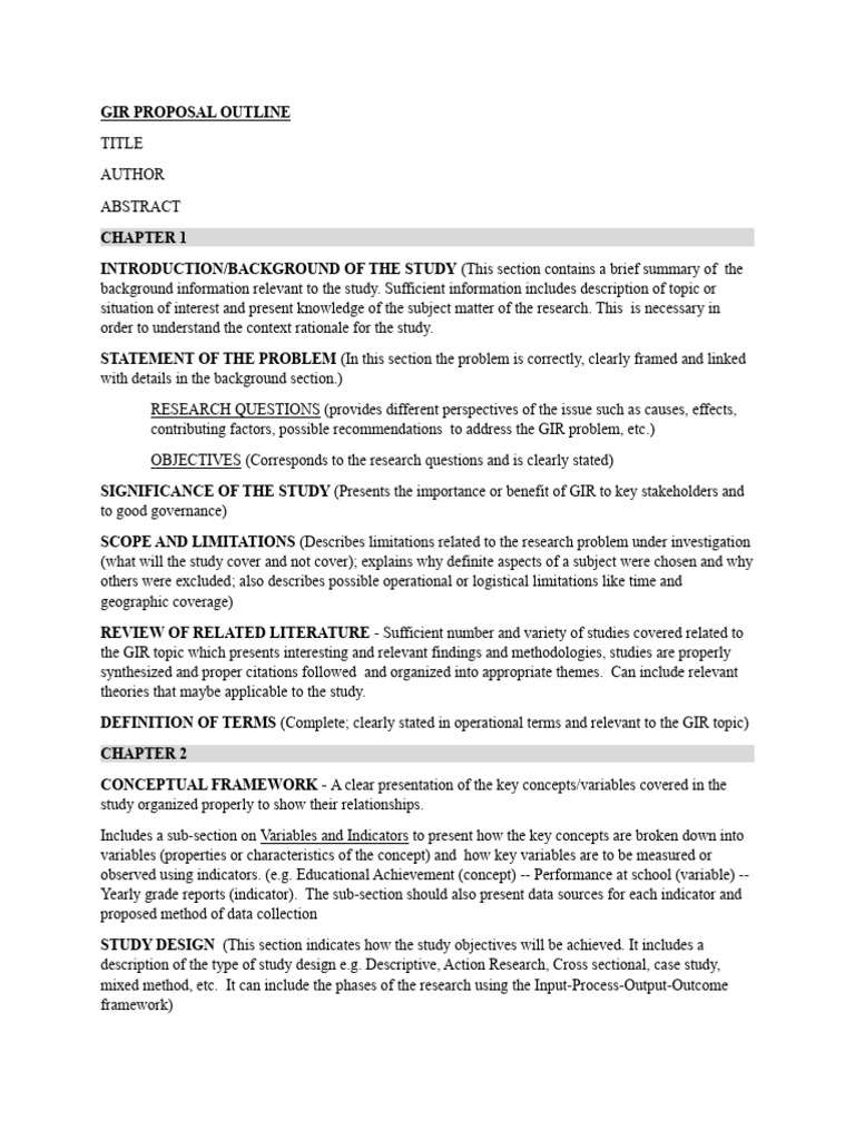 Revised GIR PROPOSAL OUTLINE (For Assignments) - 6-11-24 | PDF | Methodology | Sampling (Statistics)