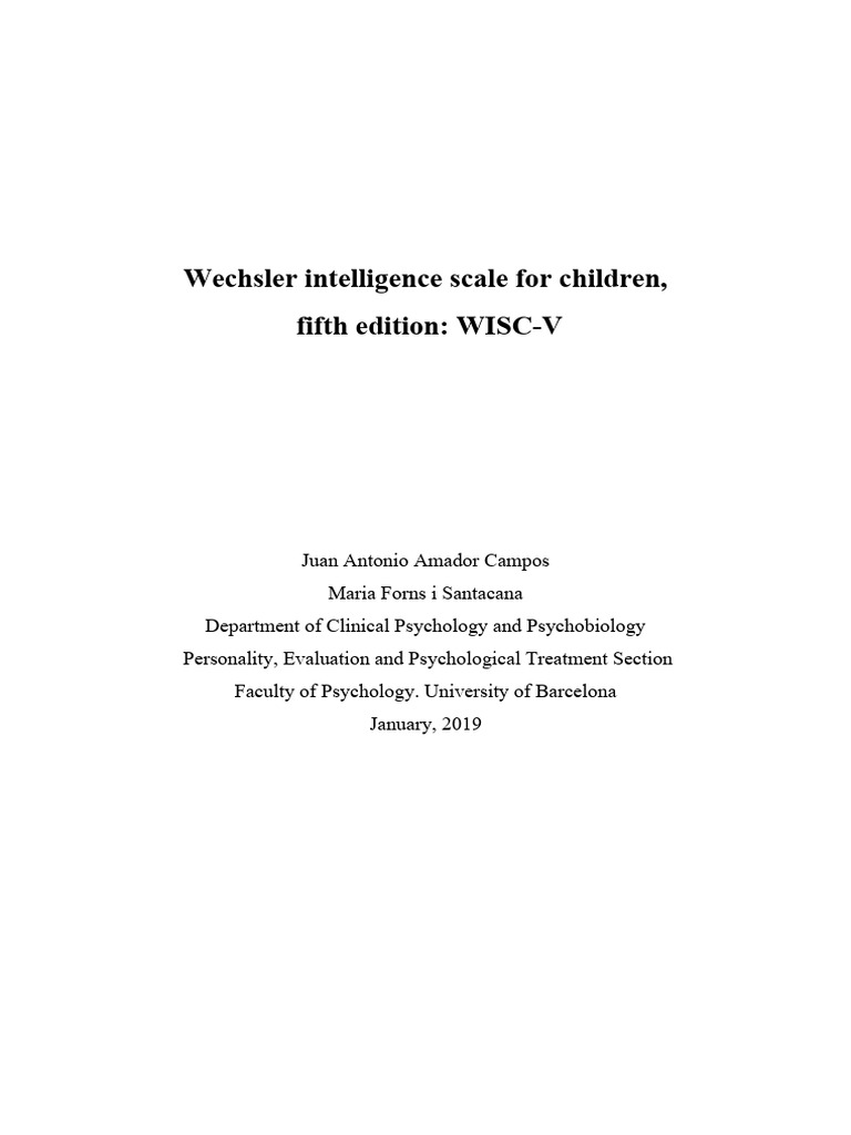 WISC-V Overview and Test Details | PDF | Wechsler Adult Intelligence ...