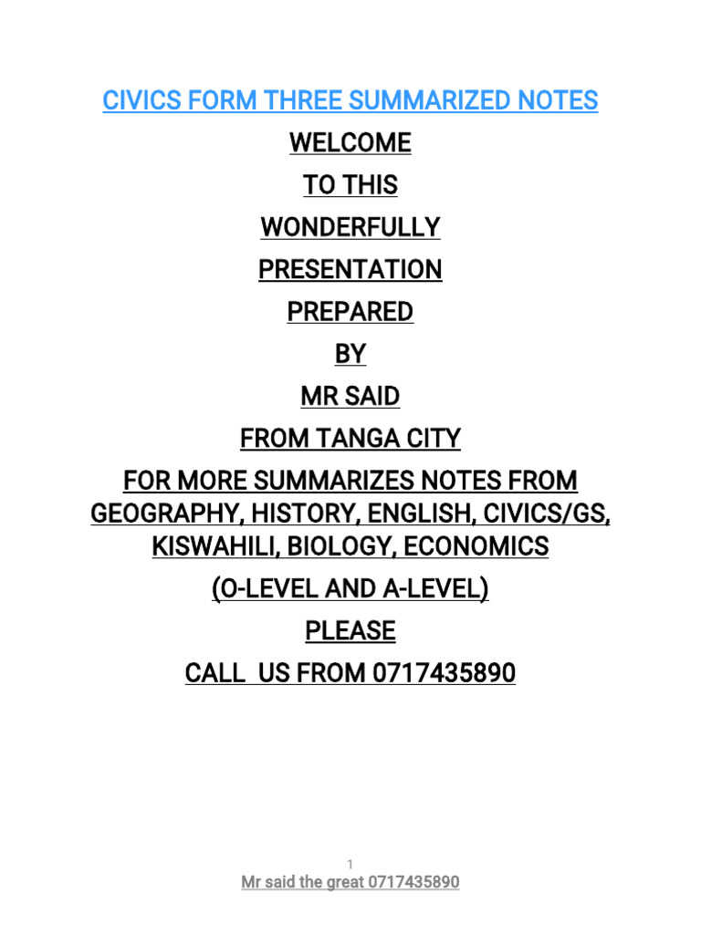 Civics Form Three Summary Notes | PDF