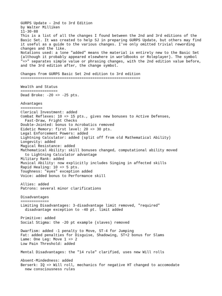 GURPS 2e To 3e Update | PDF | Cost Of Living | Spear