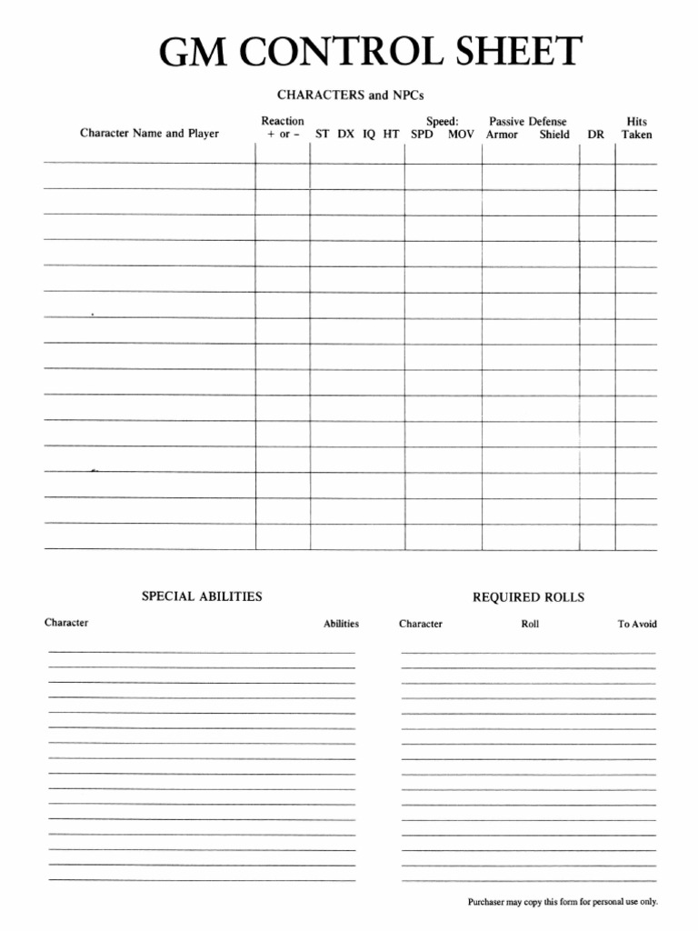 GURPS 3e - GM's Control Sheet | PDF