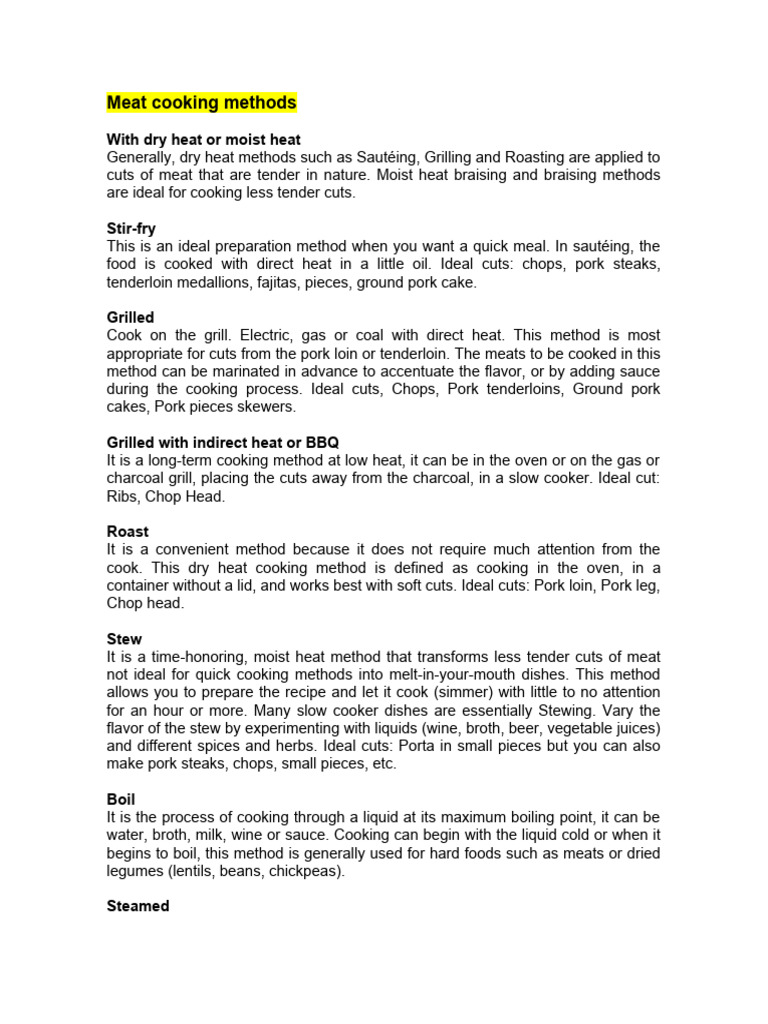 Meat Cooking Methods | PDF | Cooking | Grilling Meat Cooking Methods | PDF | Cooking | Grilling
