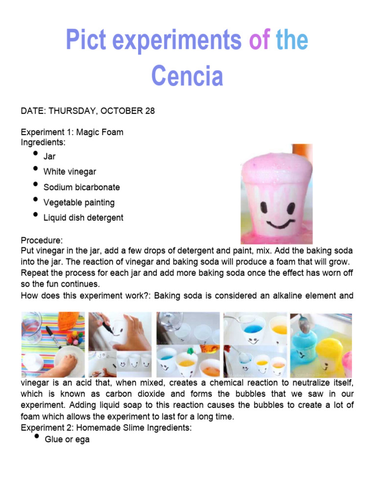 Preschool Science Day Experiments | PDF | Sodium Bicarbonate | Electric ...