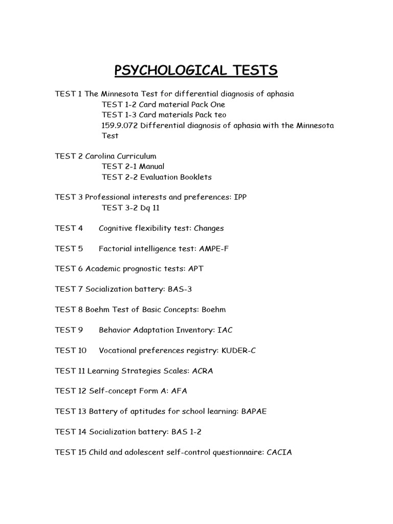 Psychological Tests 29419 PDF | PDF | Wechsler Adult Intelligence Scale ...