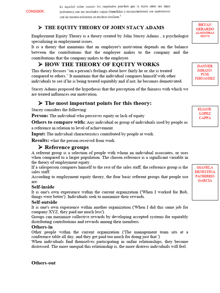 The Equity Theory of John Stacy Adams | PDF | Psychology | Social ...