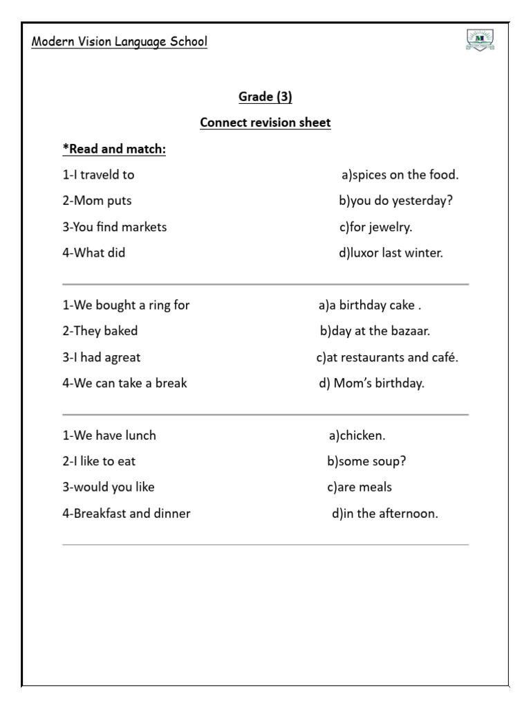 Connect Final Revision Sheet G 3 2 ND | PDF | Foods | Lunch