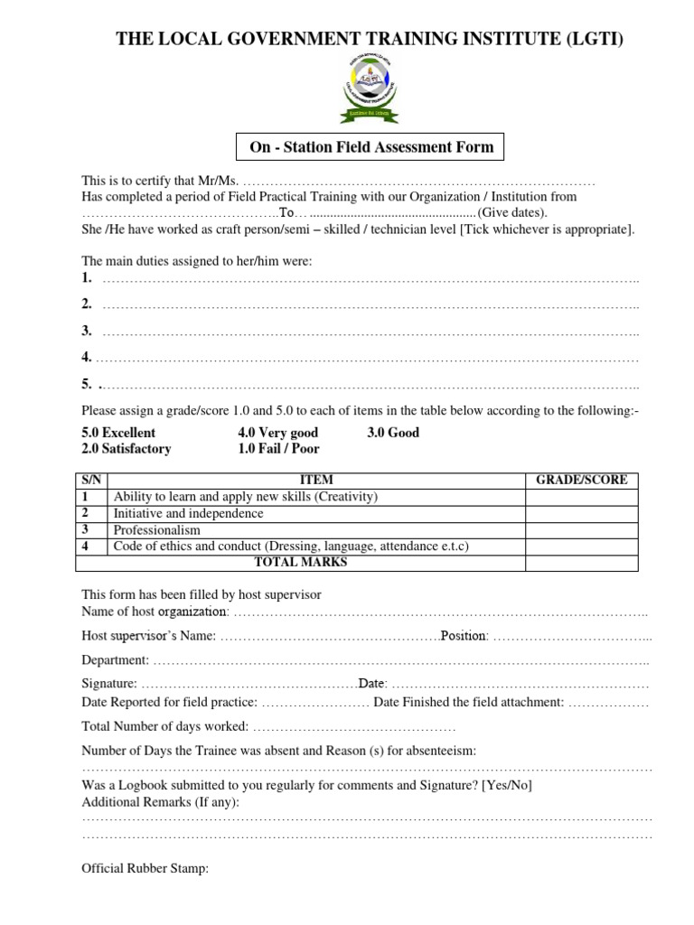 On Station Field Assessment Form | PDF