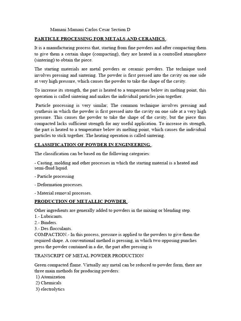 Particle Processing For Metals and Ceramics | PDF | Ceramics | Sintering