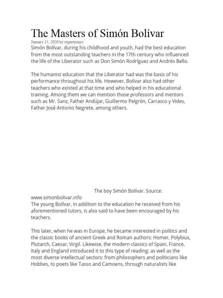 The Masters of Simón Bolívar | PDF