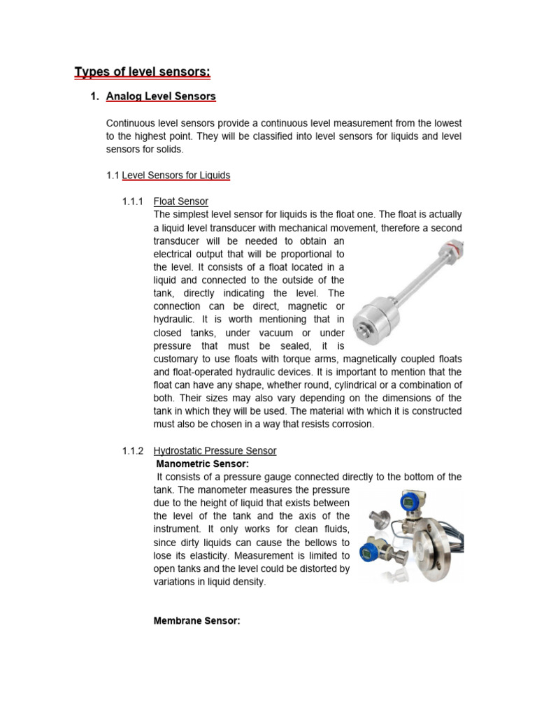 Types of Level Sensors | PDF | Pressure Measurement | Capacitor