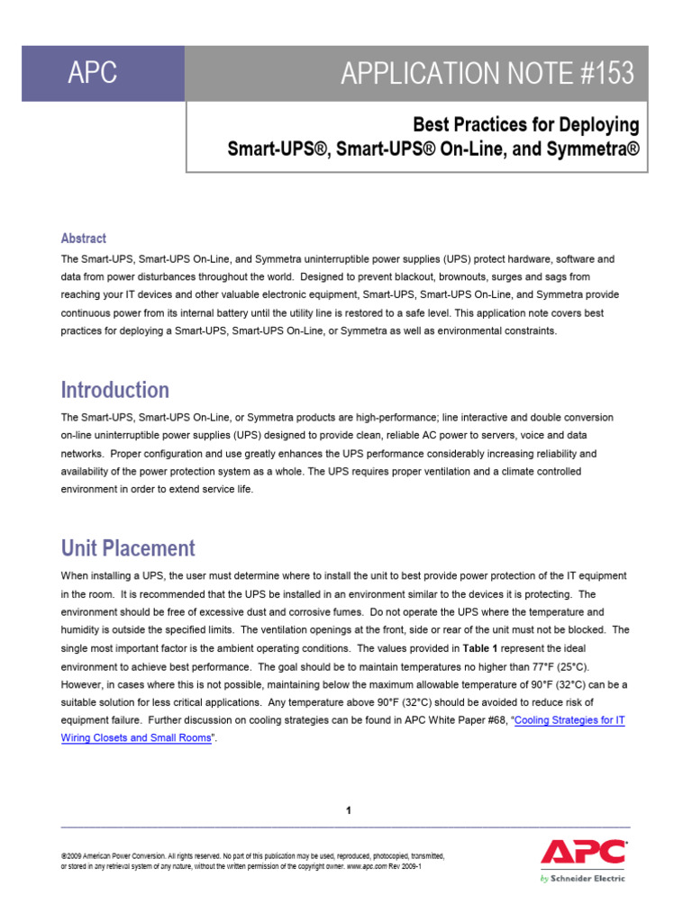 APC Application Note 153 - Best Practices For Deploying Smart-UPS ... APC Application Note 153 - Best Practices For Deploying Smart-UPS ...