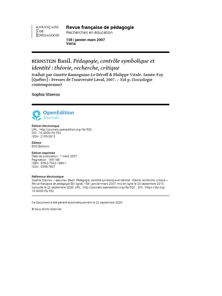 BERNSTEIN Basil | PDF | Pédagogie | Sociologie