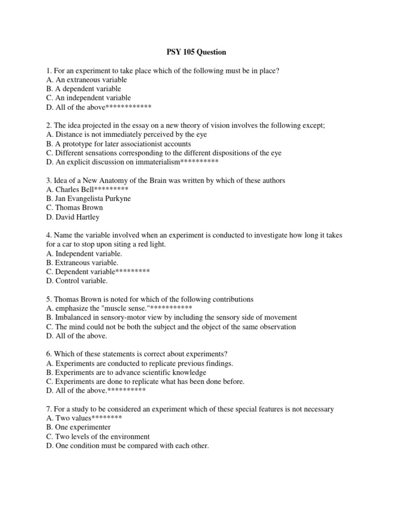 5 Psy 105 PS Q | PDF | Experiment | Experimental Psychology 5 Psy 105 PS Q | PDF | Experiment | Experimental Psychology