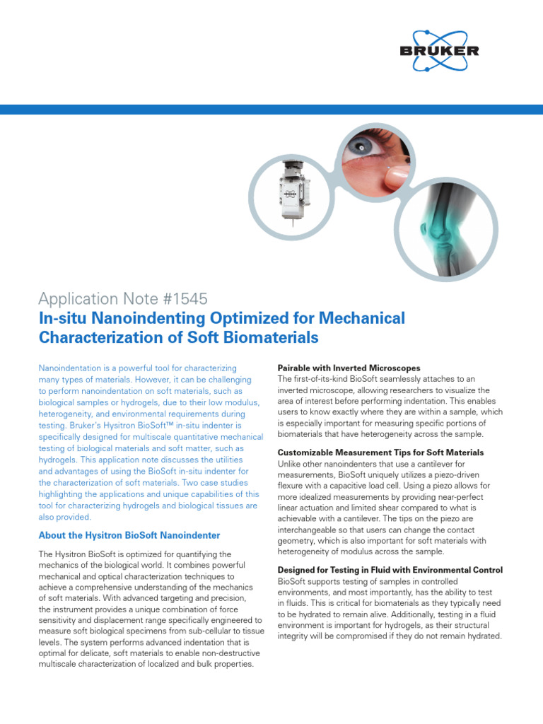 In Situ Nanoindenting Optimized For Mechanical Characterization of Soft Biomaterials App Note ...