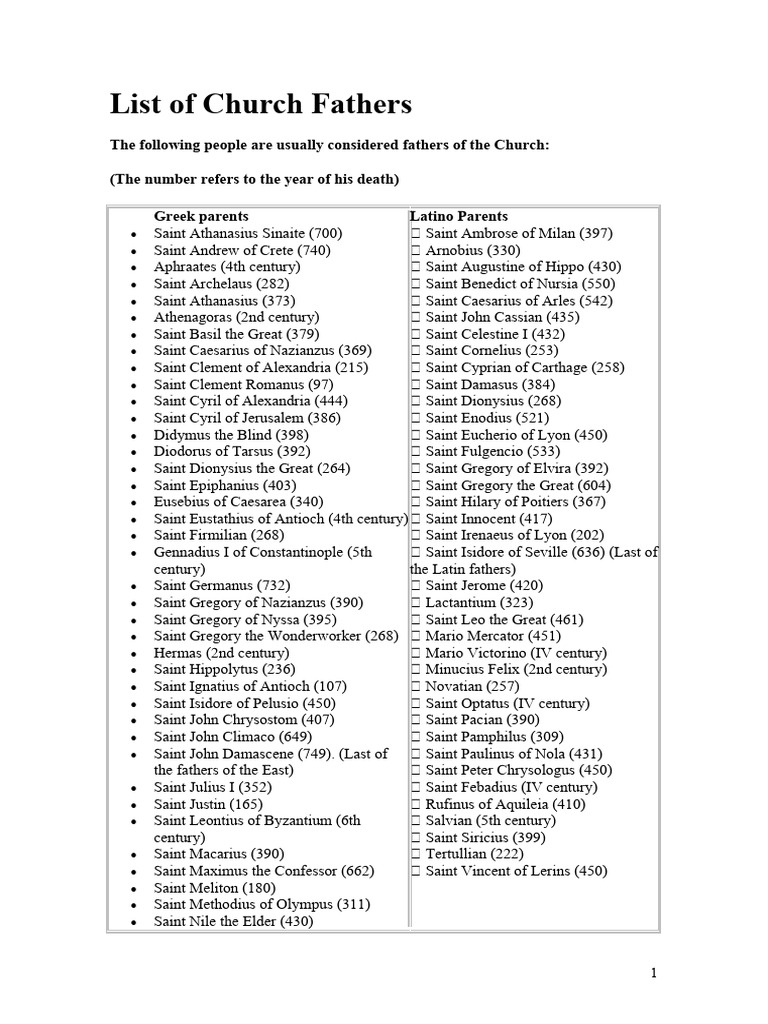 List of Church Fathers | PDF | Arianism | Church Fathers