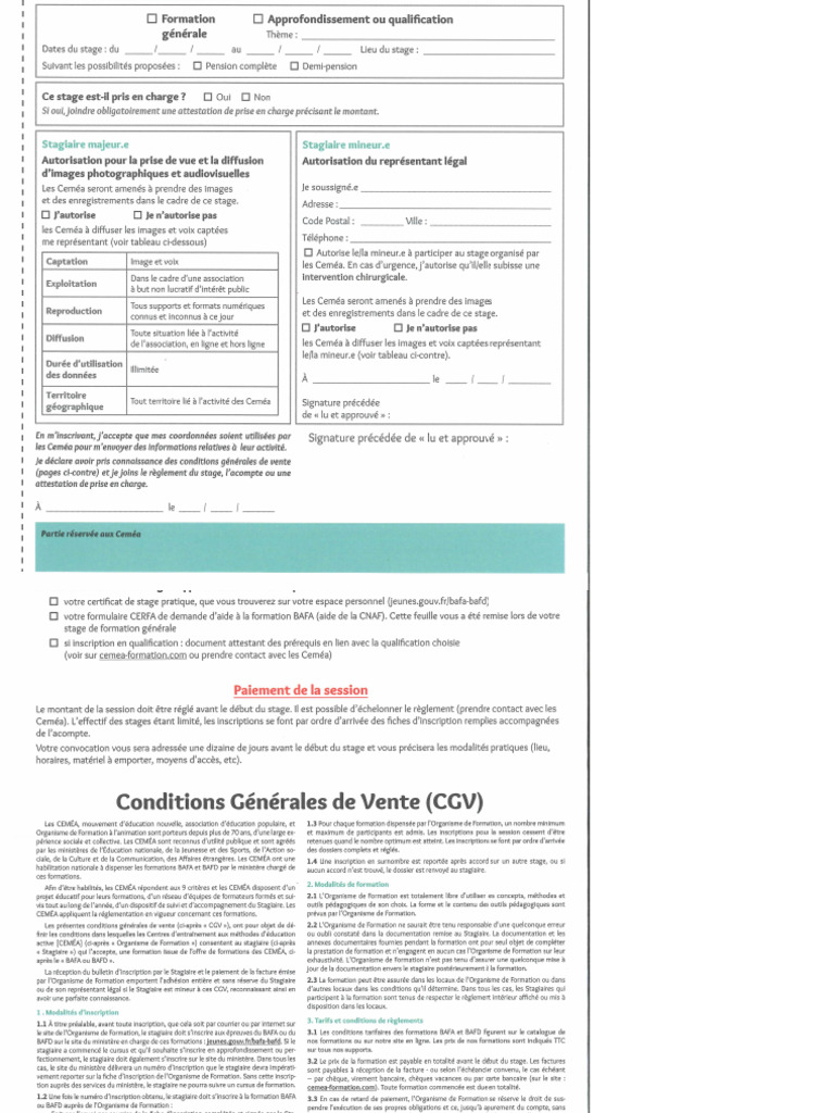 Fiche Inscription BAFA | PDF