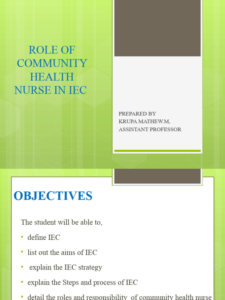 Role of Community Health Nurse in Iec | PDF | Health Education ...