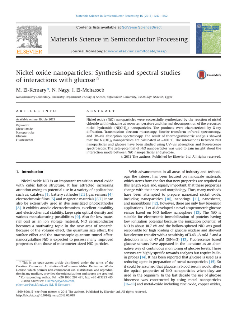 Nickel Oxide Nanoparticles Synthesis and Spectral | PDF | Nanoparticle | Spectroscopy