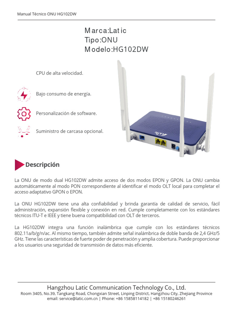 Onu Latic HG102DW | PDF | Ieee 802.11 | Telecomunicaciones