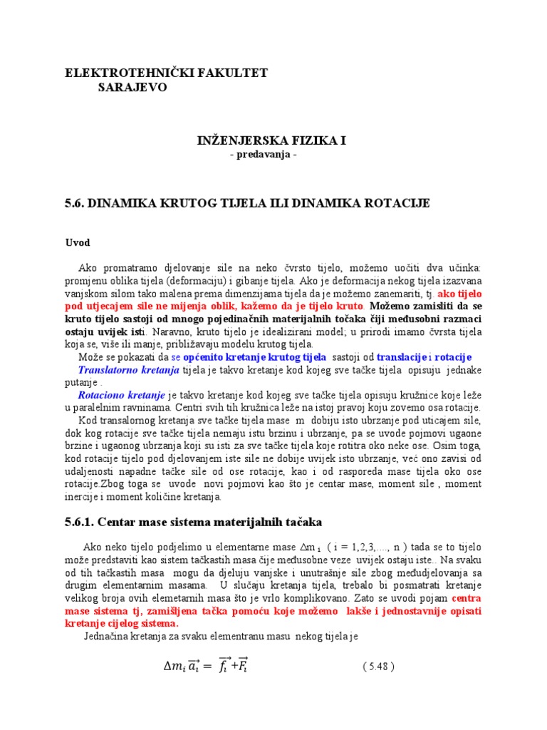 Dinamika Krutog Tijela, Moment Sile, Moment Kolicine Gibanja | PDF Dinamika Krutog Tijela, Moment Sile, Moment Kolicine Gibanja | PDF