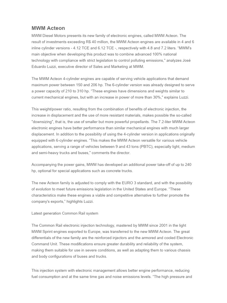 Brief Review of The MWM Engine | Download Free PDF | Engines | Diesel Engine