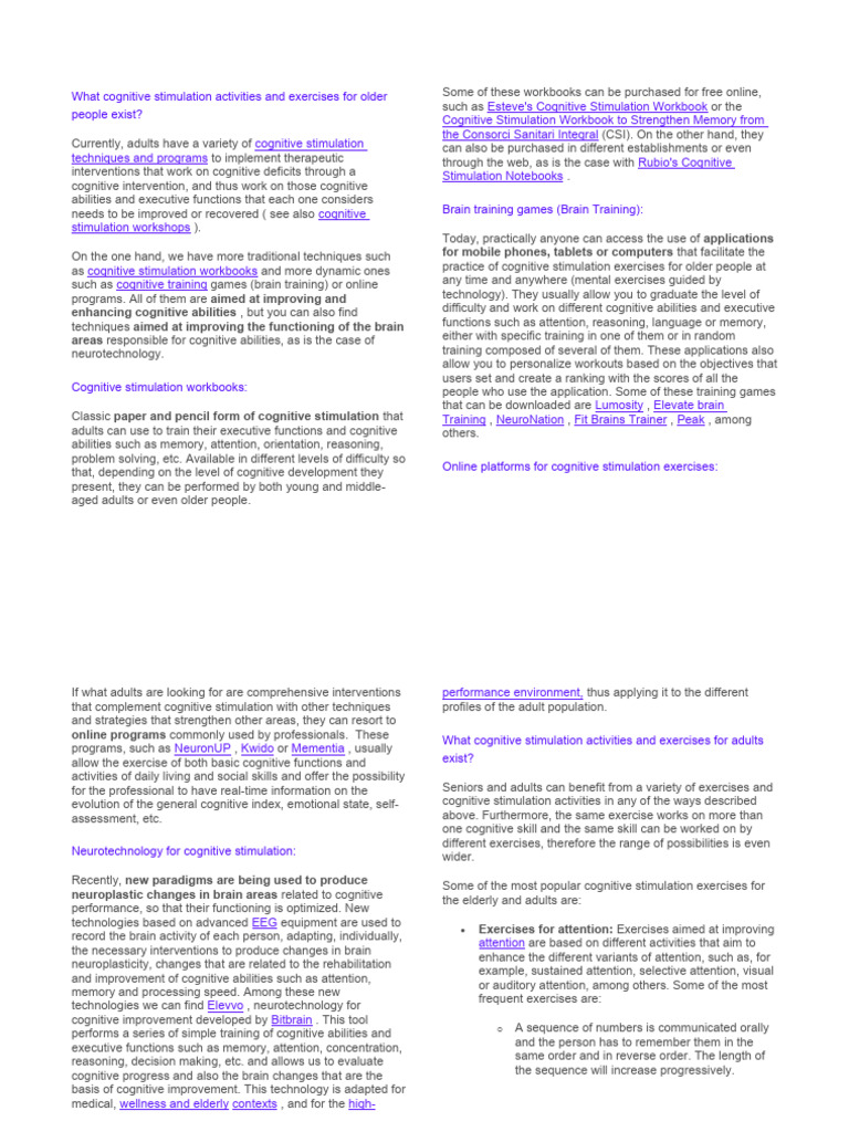 Cognitive Stimulation Activities For Seniors | PDF | Cognition | Attention