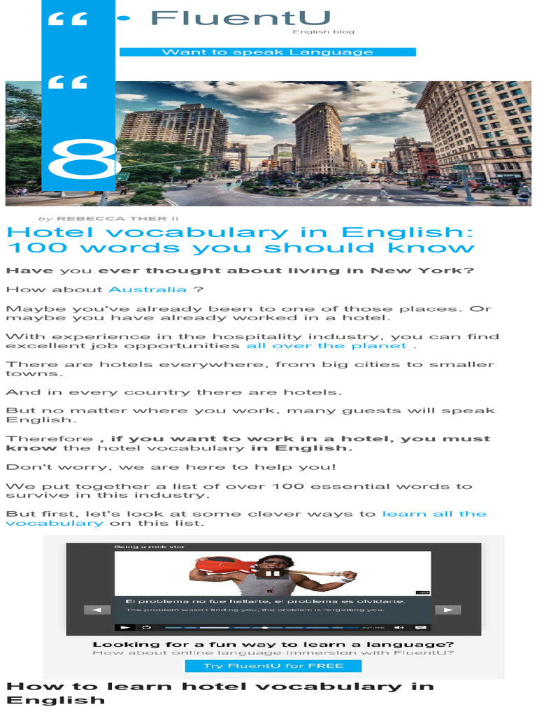 Hotel Vocabulary | PDF | Bed