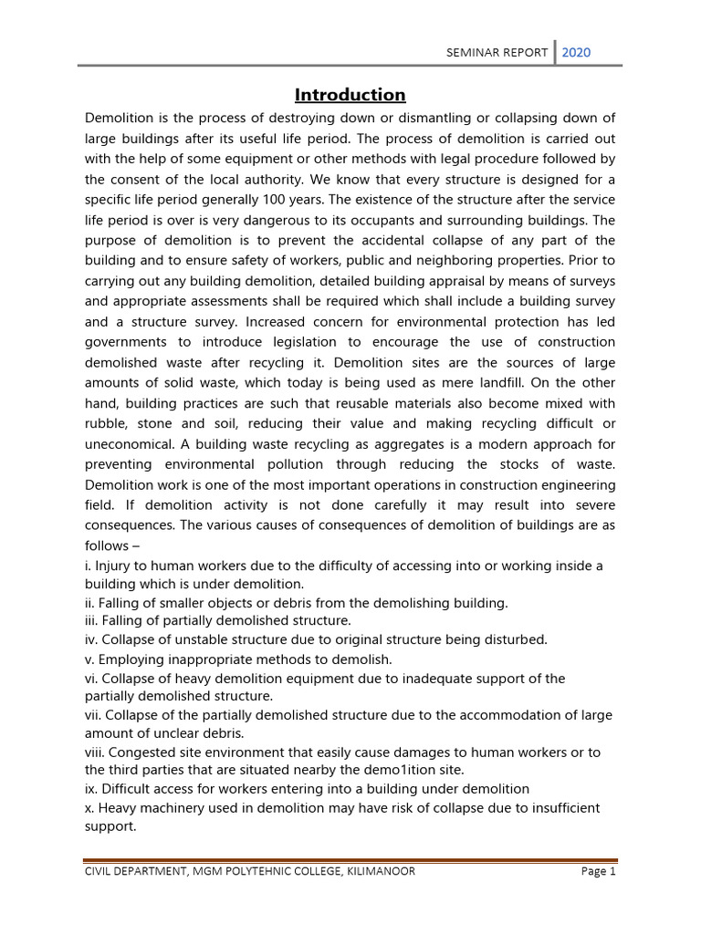 Seminar Report - Part 2 | PDF | Demolition | Recycling