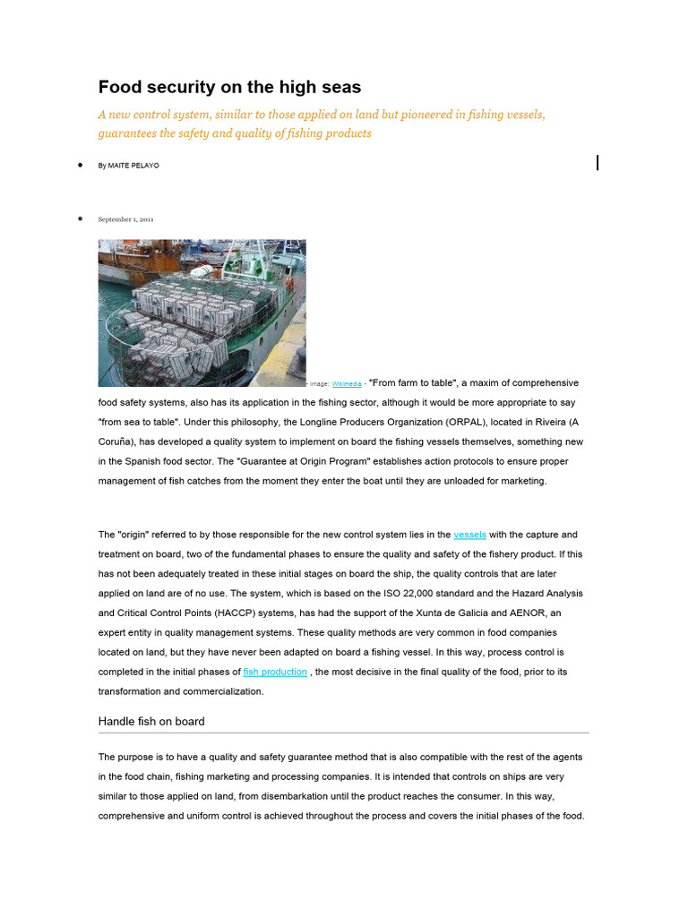 Food Security On The High Seas | Download Free PDF | Hazard Analysis ...