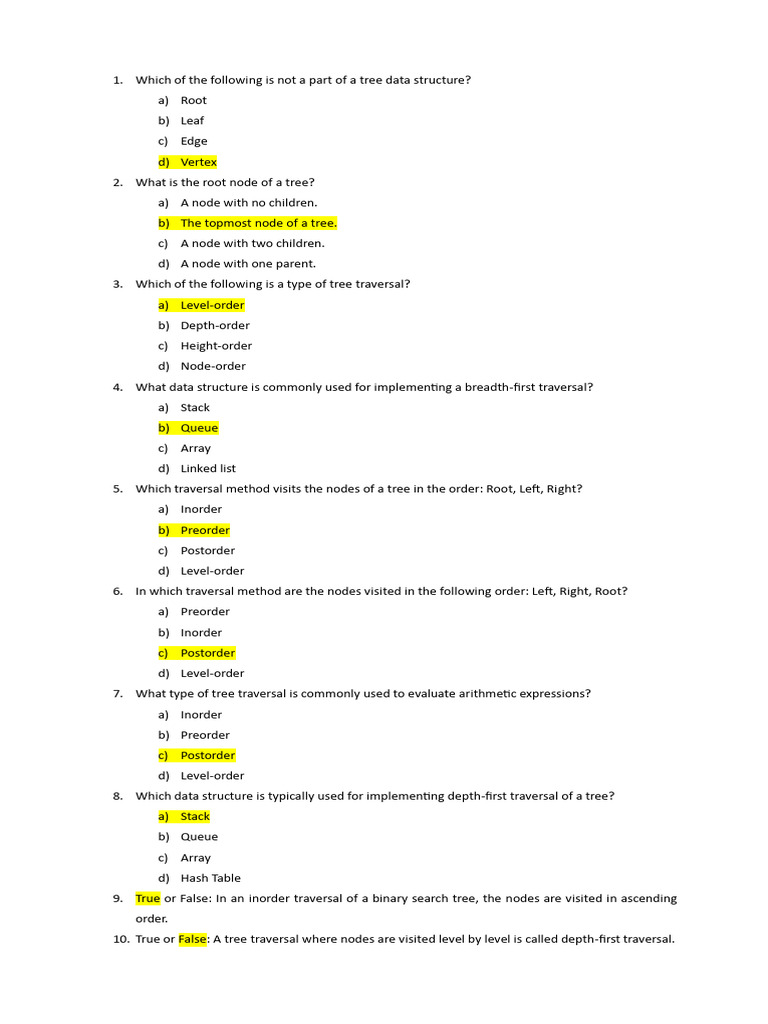 DSA Answer Key | PDF