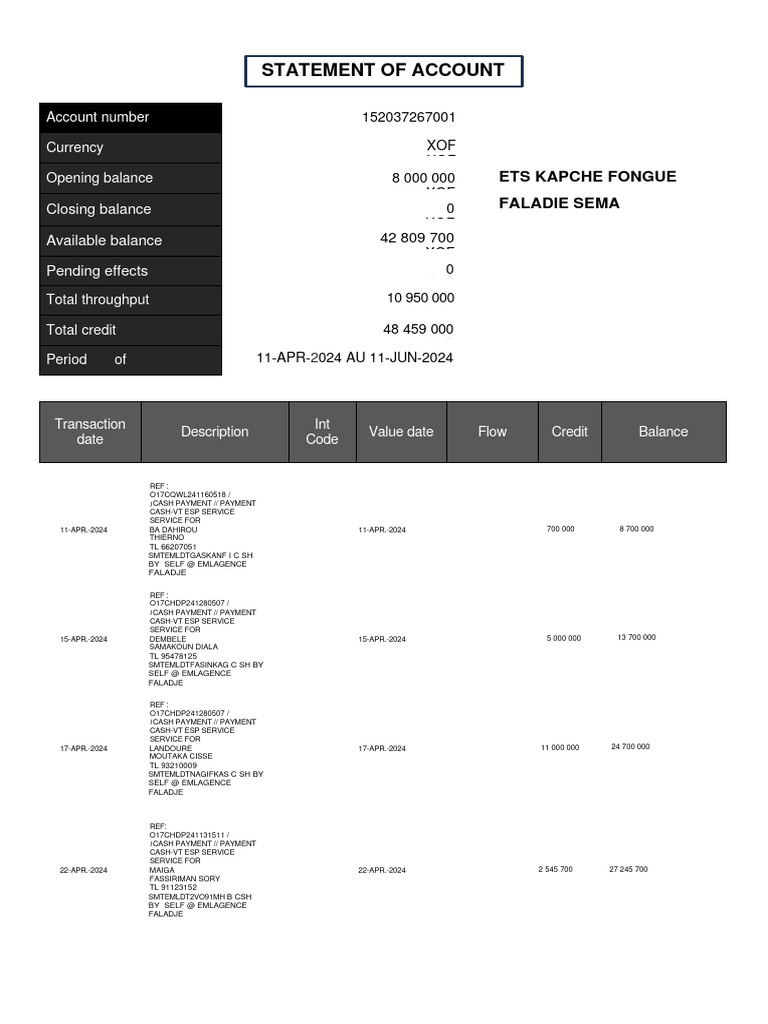 Relevé Ets Kapche | PDF | Banking Technology | Payments