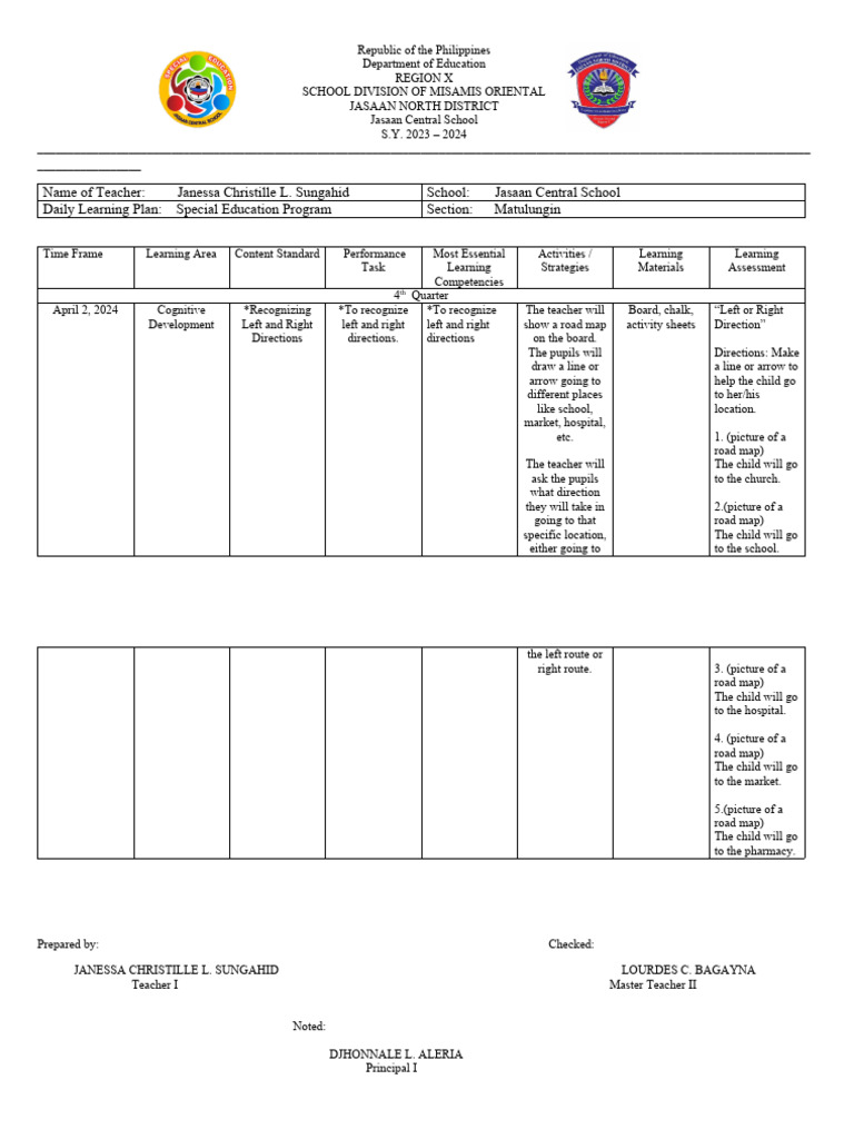 Left and Right Directions | PDF | Teachers | Psychological Concepts