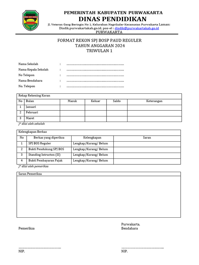 Format Rekon Paud 2024 | PDF