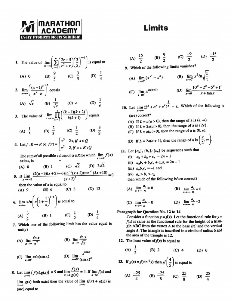 E2 Limits practice | PDF