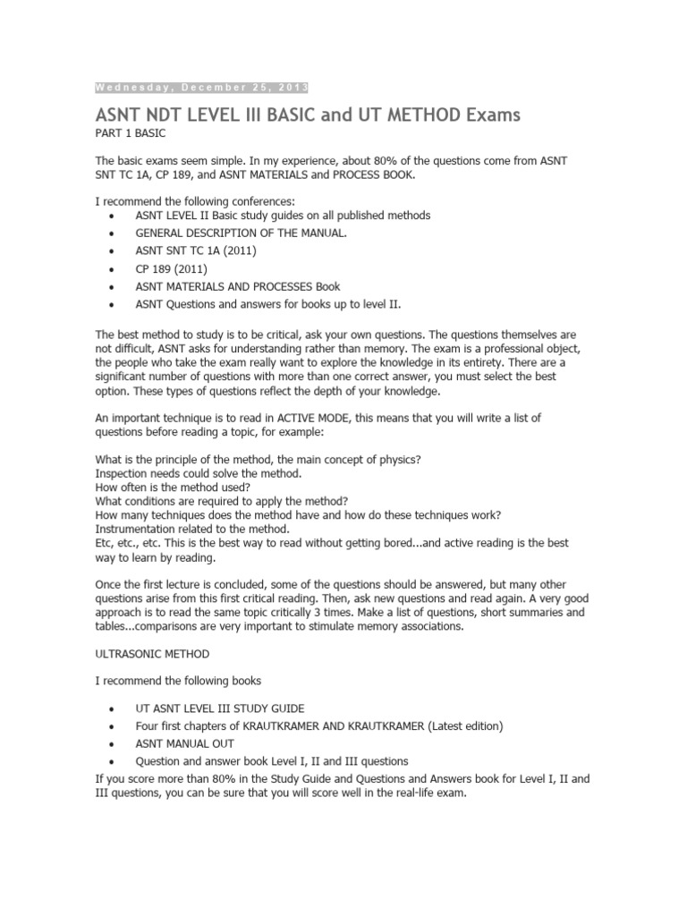 Ut Level III Asnt Exam | PDF | Knowledge | Nondestructive Testing