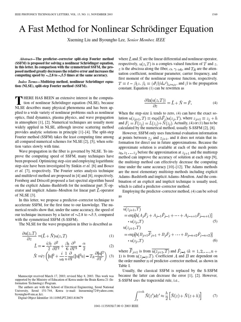 A Fast Method For Nonlinear Schrodinger Equation | PDF | Schrödinger ...