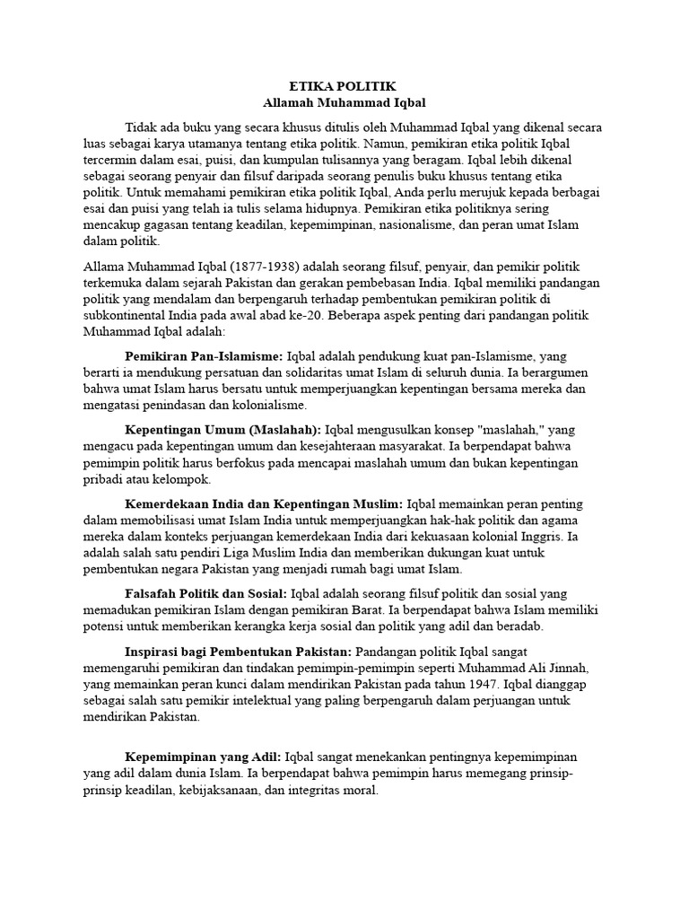 ETIKA POLITIK Muhammad Iqbal - Andika Rizaldi - AFI 3 - Rabitah | PDF