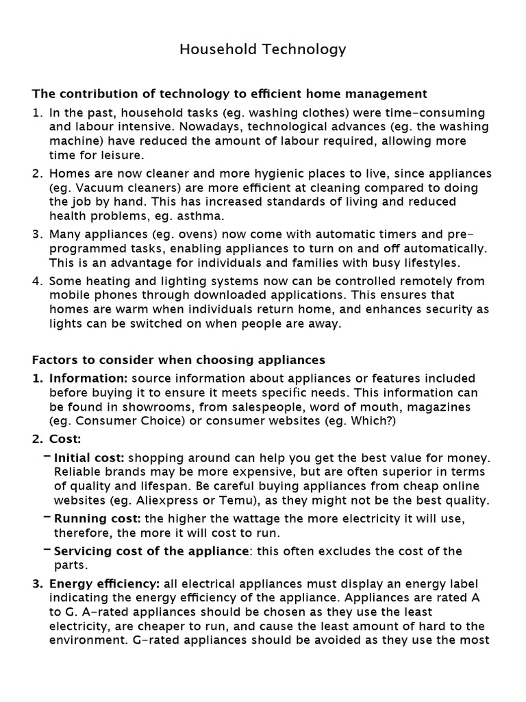 Leaving Cert Home Economics Household Technology Notes | PDF | Refrigerator