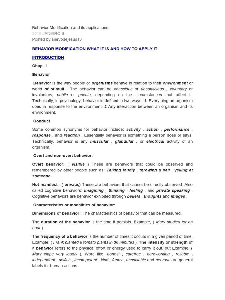 Behavior Modification and Its Applications | PDF | Reinforcement | Psychology