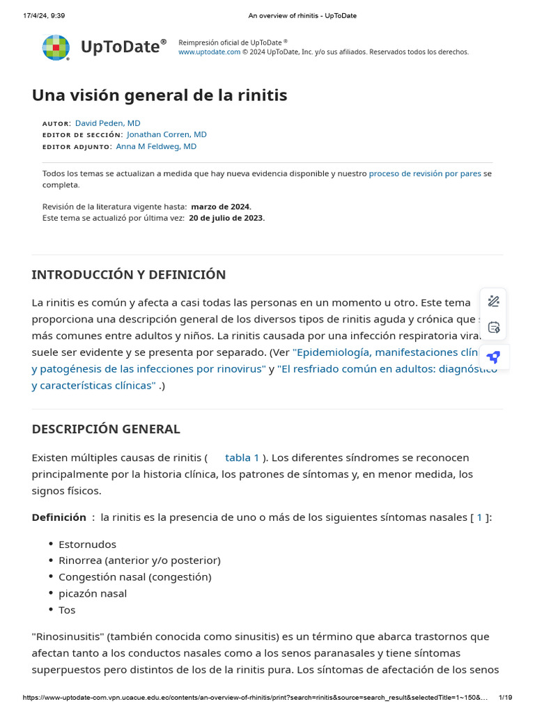 Tipos y Síntomas de la Rinitis | PDF | Alergia | Medicina CLINICA
