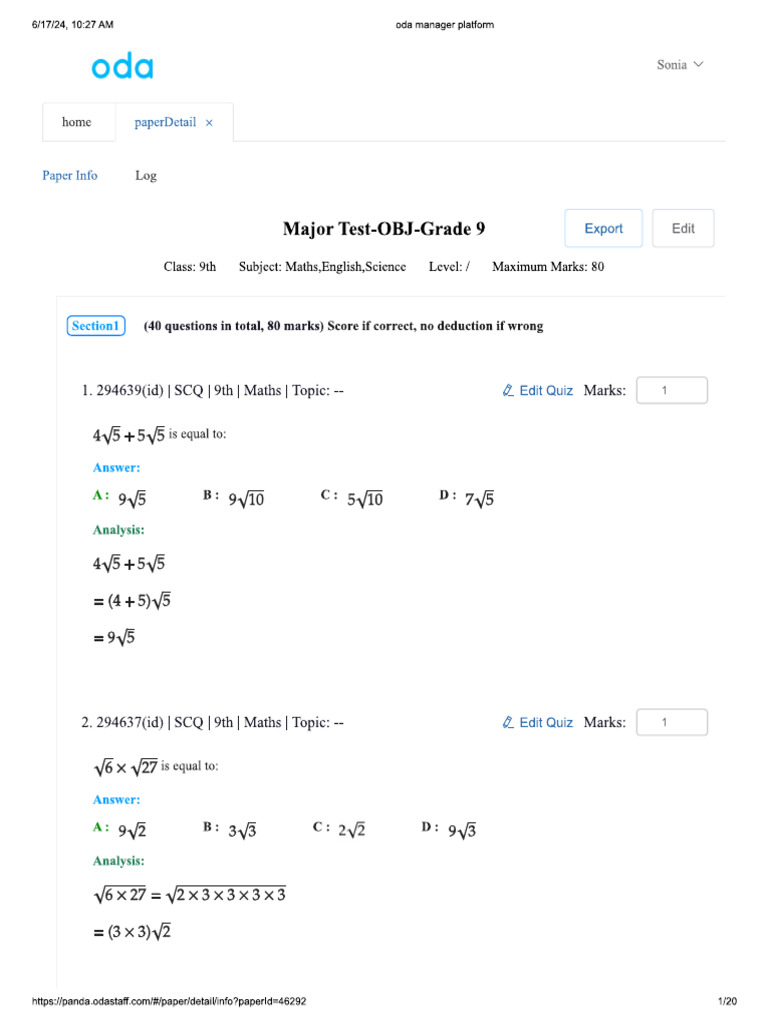Test Paper Answers 14-06-24 | PDF