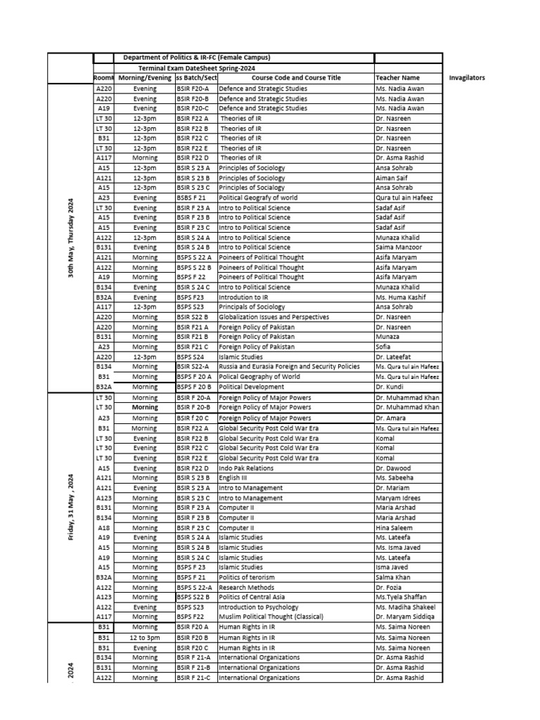 Final Term Date Sheet S24 | PDF | Liberal Arts Education